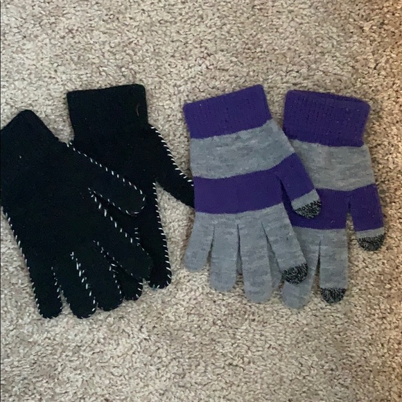 Accessories | Two Pairs Of Gloves One Blackone Purple And Gray | Poshmark